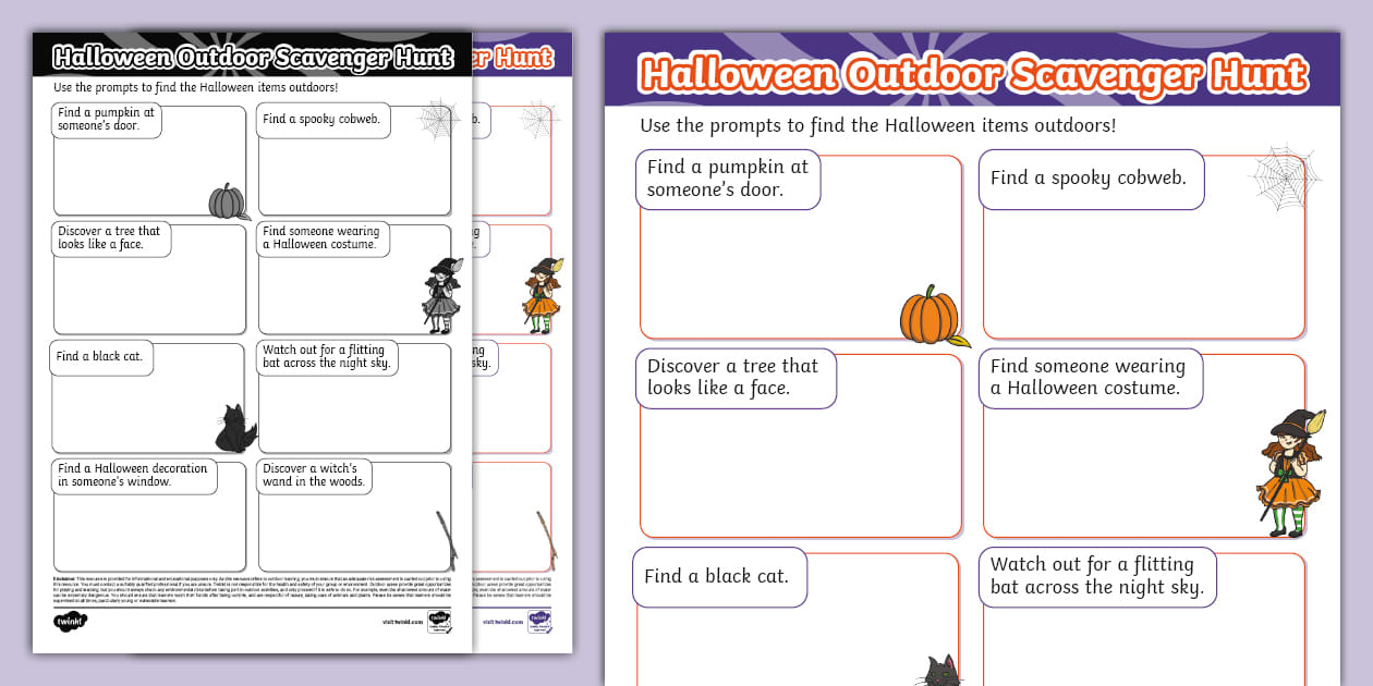 Halloween Outdoor Scavenger Hunt Worksheet - Twinkl