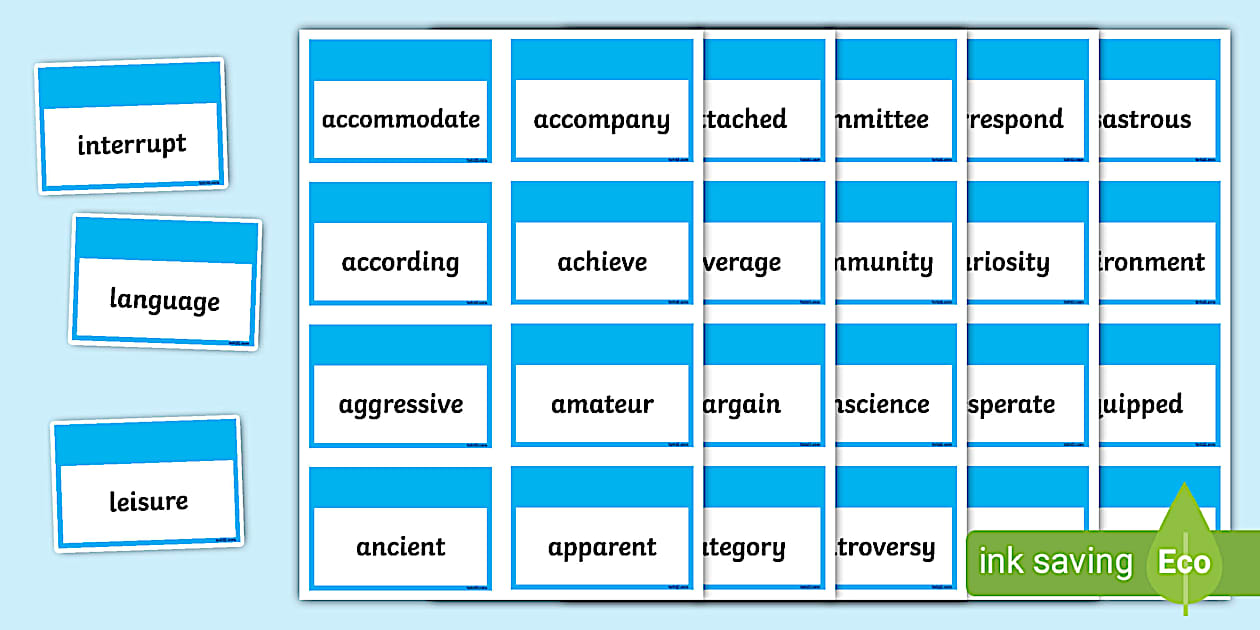 Cursive Year 5 and 6 Common Exception Words on Flashcards