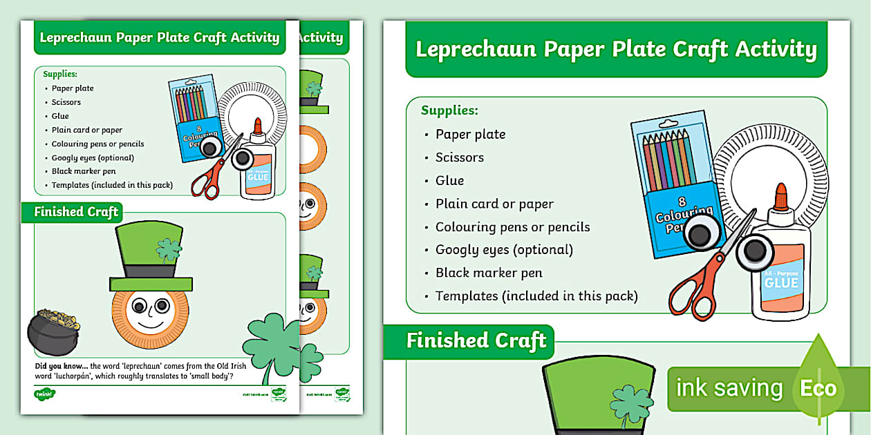 Leprechaun Paper Plate Craft Activity (teacher made)