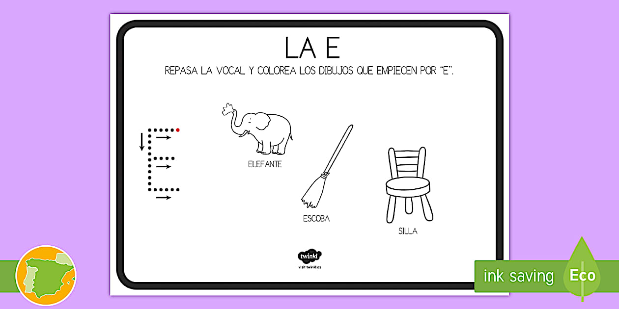 Ficha de lecto: Las vocales - La E - Twinkl