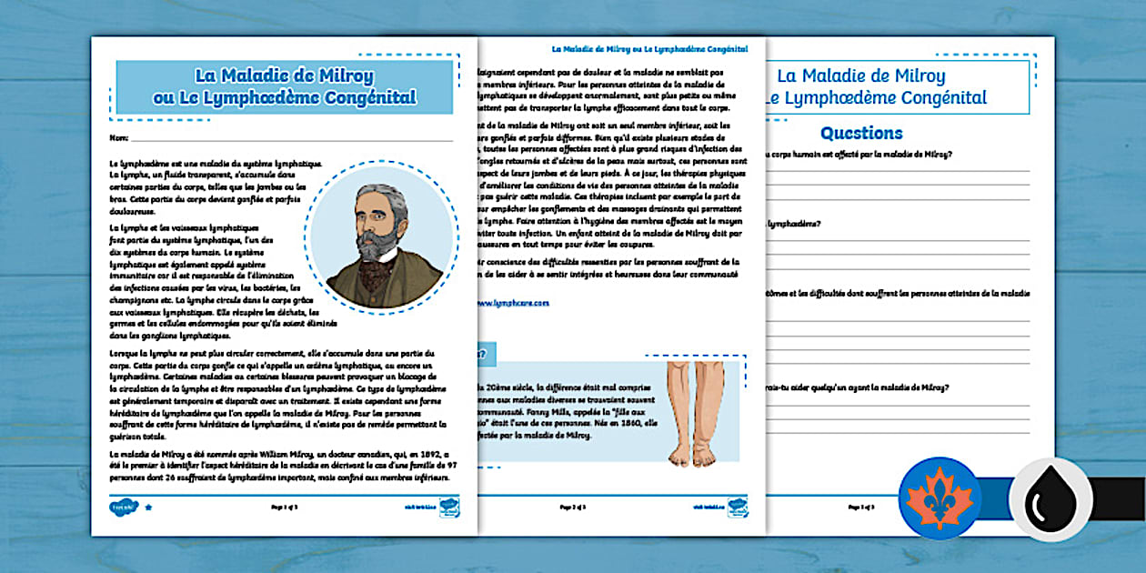 Milroy Disease Reading Comprehension (Differentiated) French