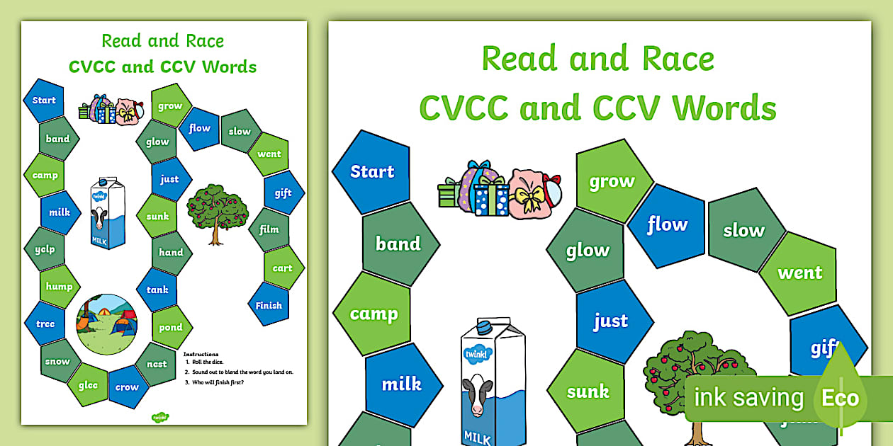 Phase 4 CVCC and CCV Words Read and Race Game - EYFS - KS1