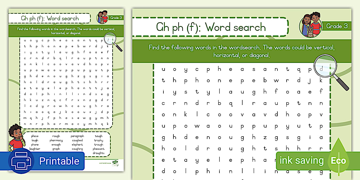 Grade 3 Phonics: gh ph (f): Wordsearch (teacher made)