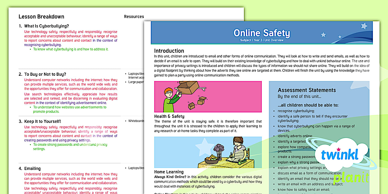 Online Safety Lesson Plan Unit Overview - Year 3 - Computing