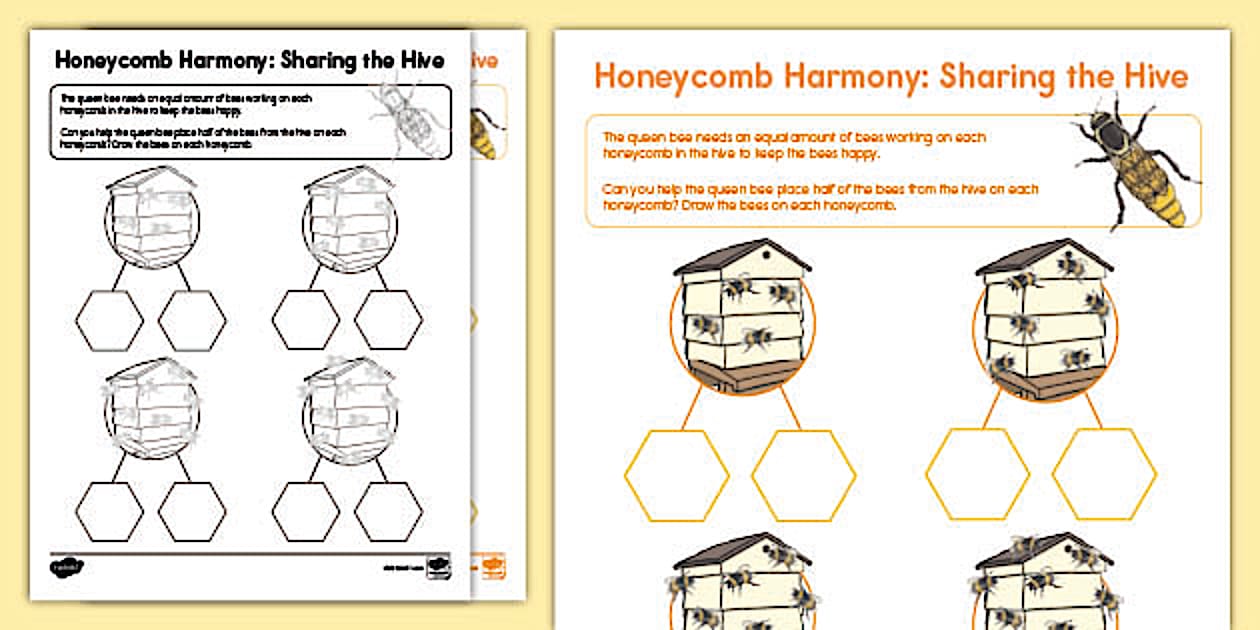 Second Grade Honeycomb Harmony: Sharing the Hive Math Worksheet