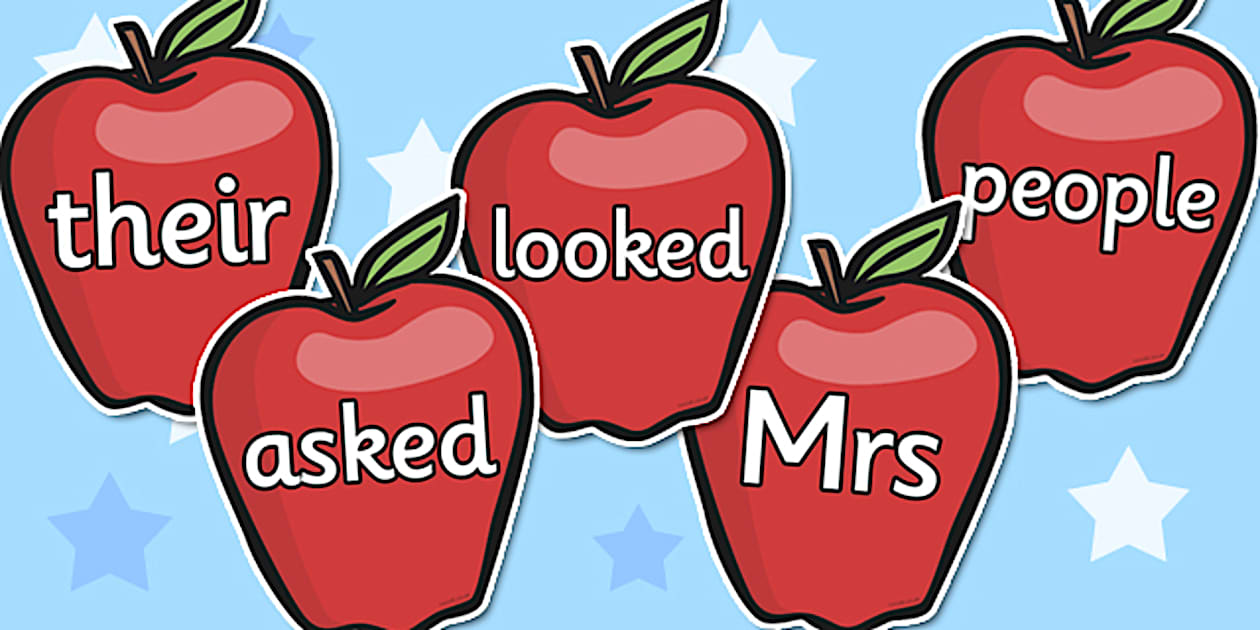 Phase 5 Tricky Words on Red Apples - Twinkl