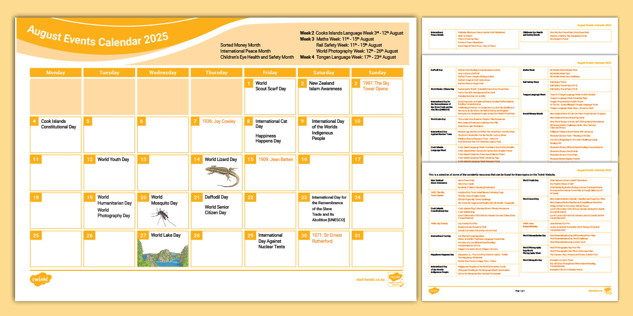 August Calendar of Events 2025 (teacher made) - Twinkl