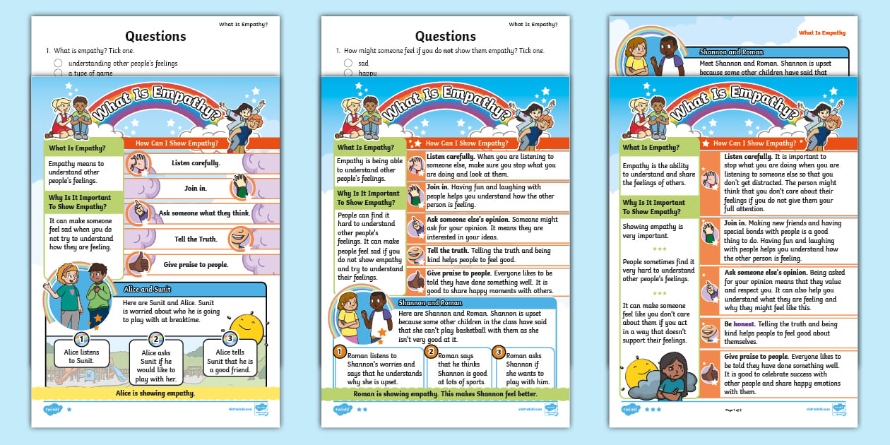 KS1 What Is Empathy? Differentiated Reading Comprehension Activity