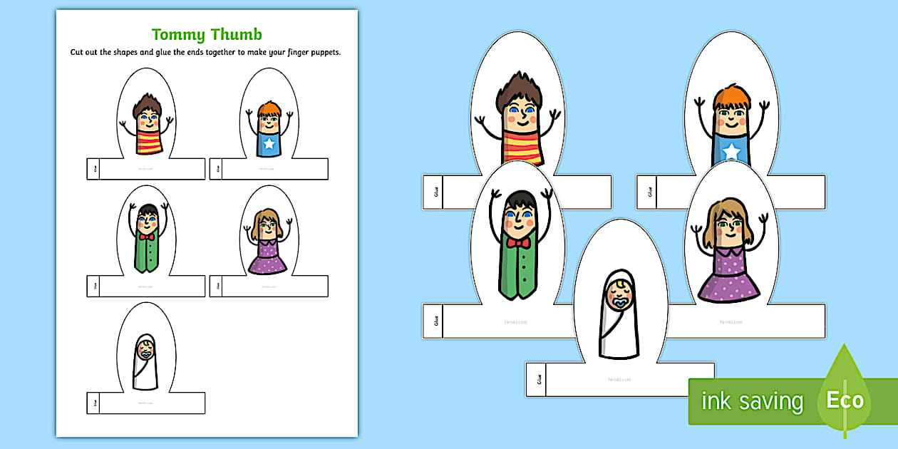 Finger Nursery Rhymes- Tommy Thumb Finger Puppets - Twinkl