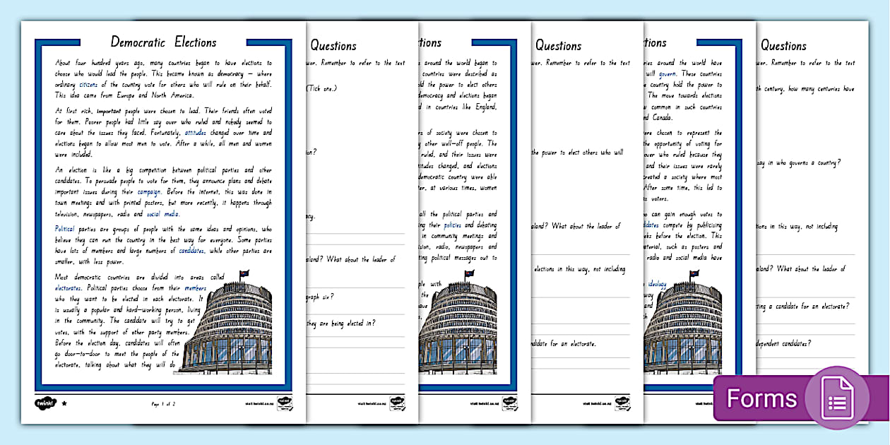 Democratic Elections Differentiated Reading Comprehension