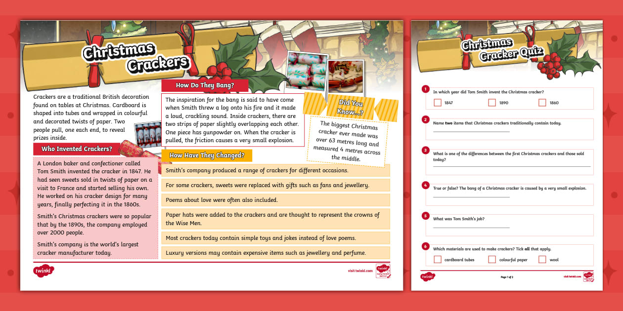 Christmas Crackers Fact File and Quiz (l'enseignant a fait)