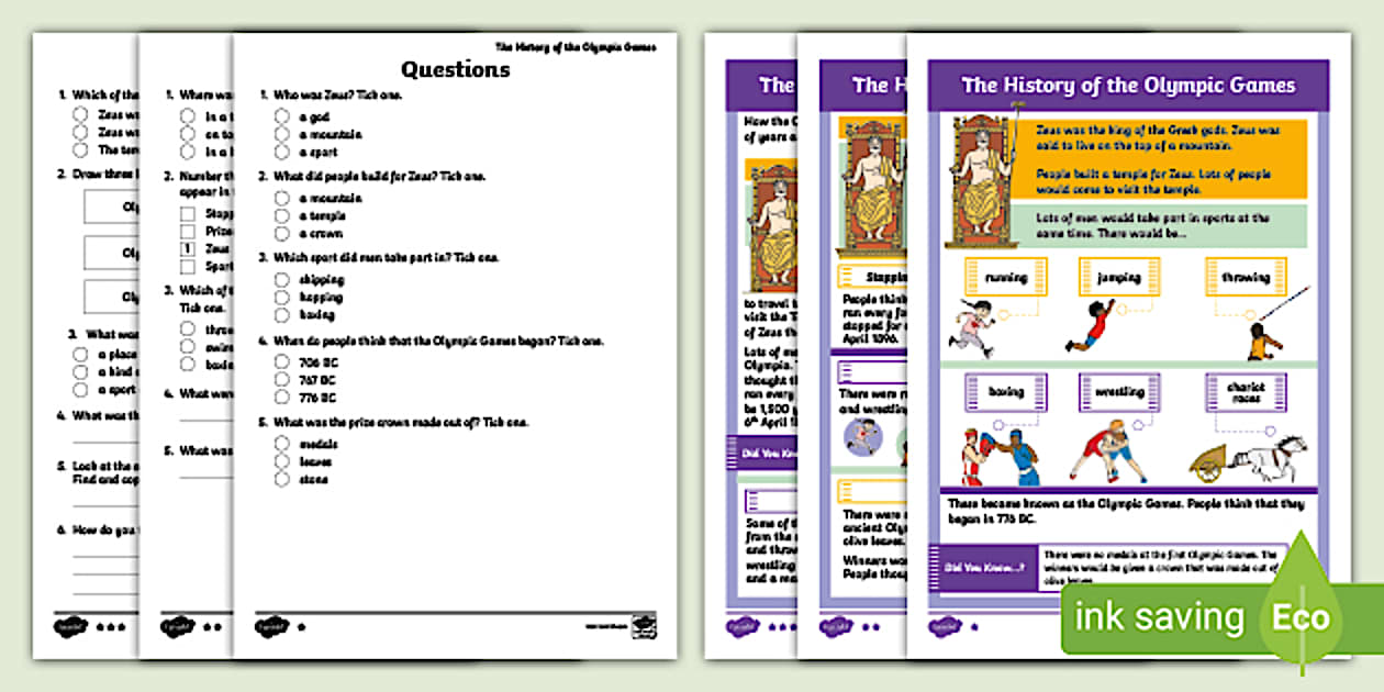 KS1 The History of the Olympic Games Reading Comprehension