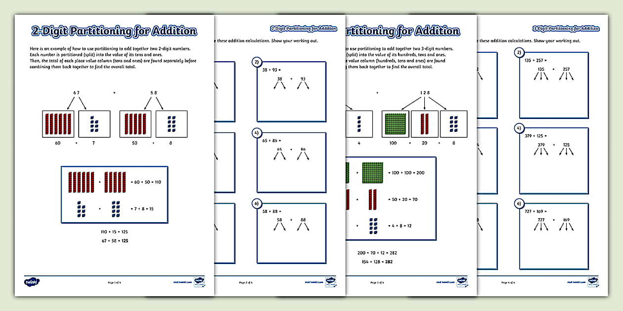 👉 Year 3 Partitioning to Add Activity Sheets - Twinkl