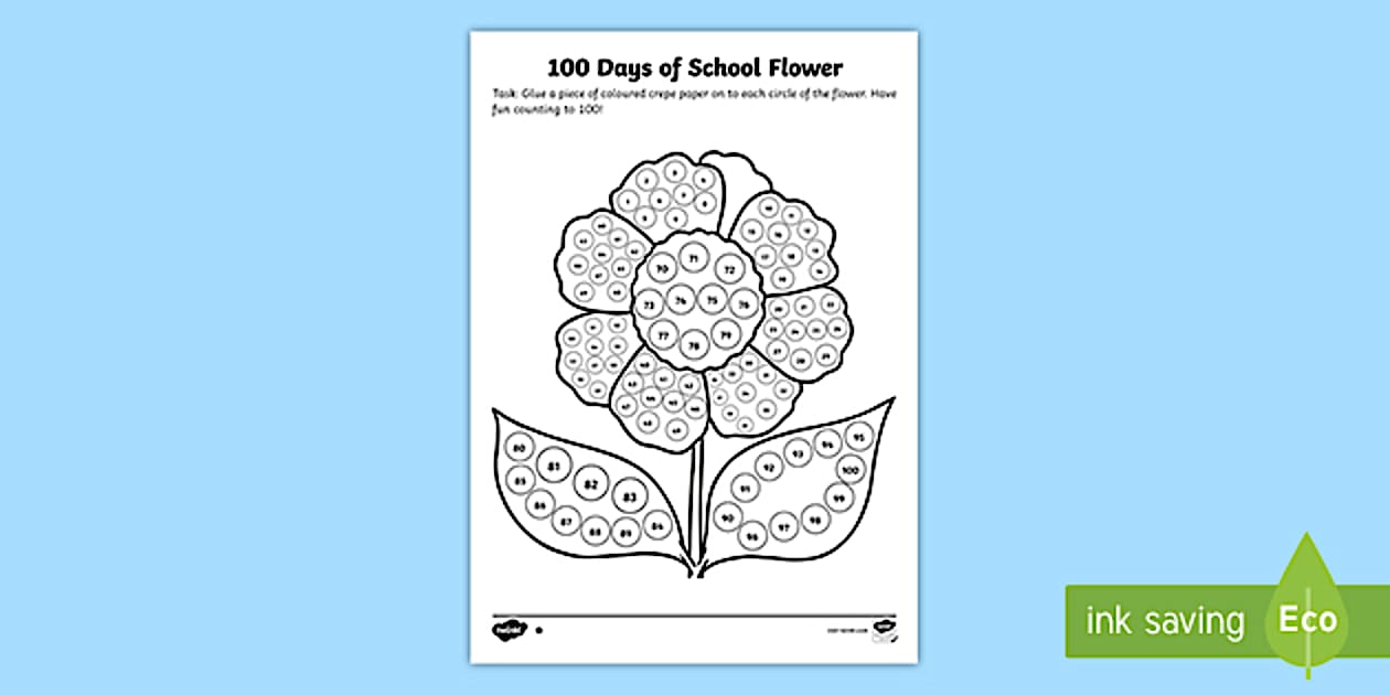 TAS 100 Days of School Flower Cut and Paste Differentiated Activity