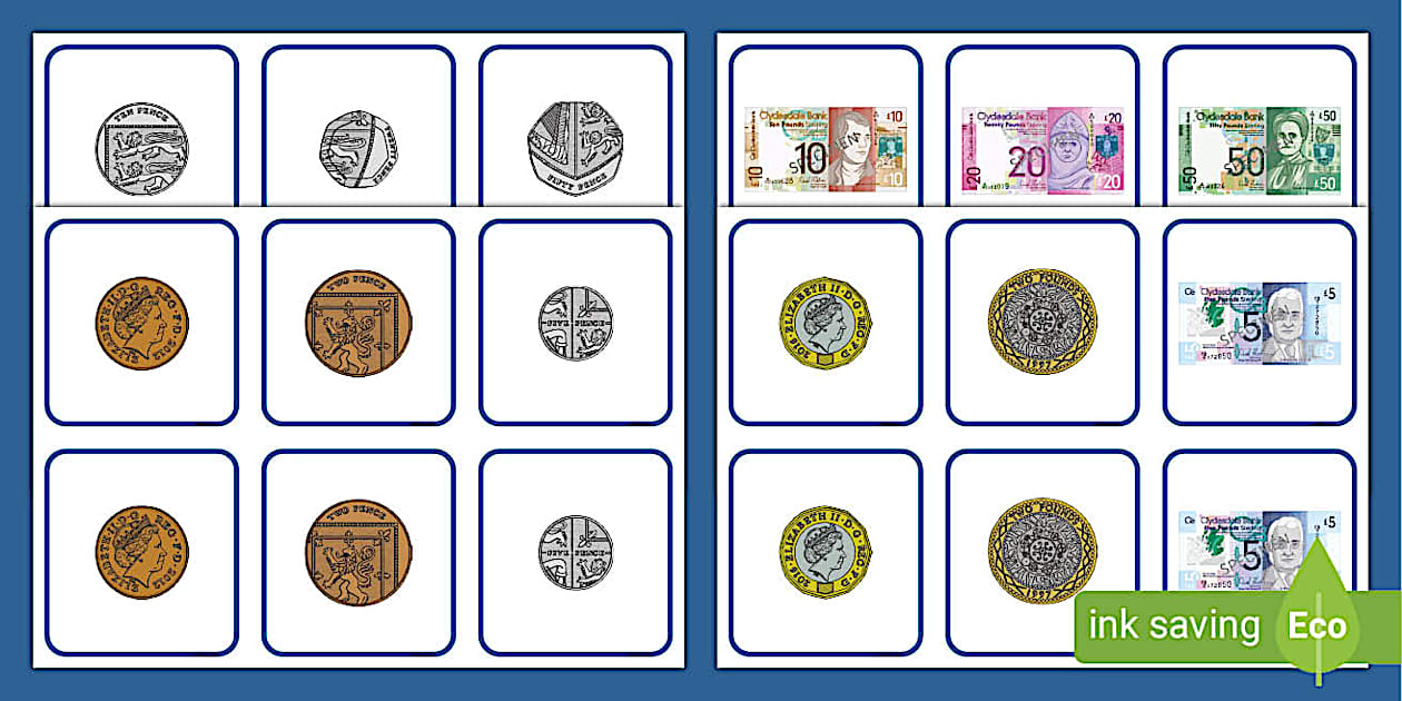 Scottish Bank Notes and Coins Money Matching Cards - Twinkl