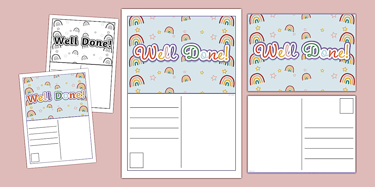Muted Rainbow Themed Well Done Postcards (teacher made)