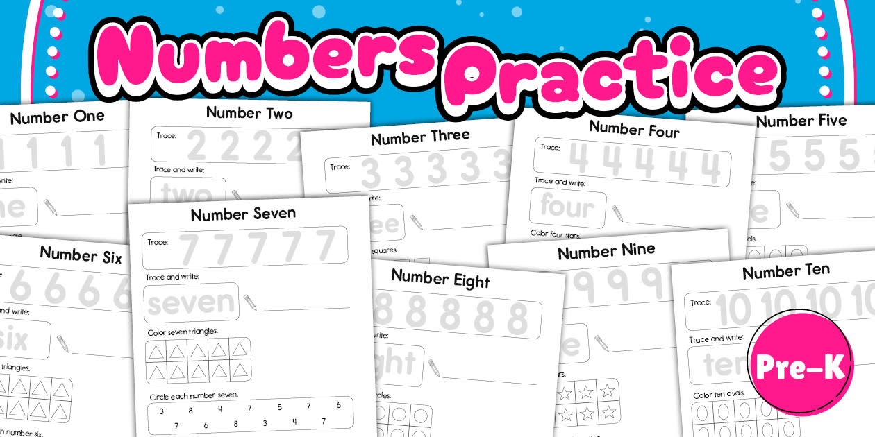 Prekindergarten Numbers Worksheet Pack (teacher made)