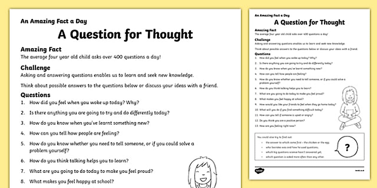 A Question for Thought Worksheet / Worksheet, worksheet