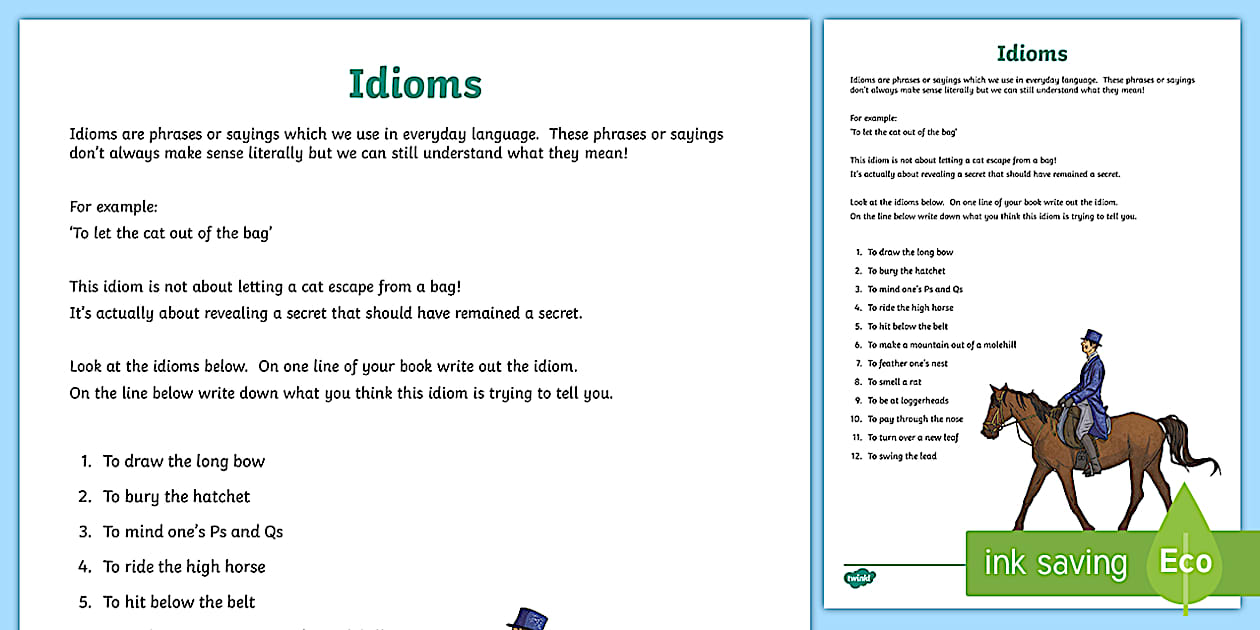 Idiom Worksheet (Teacher-Made) - Twinkl