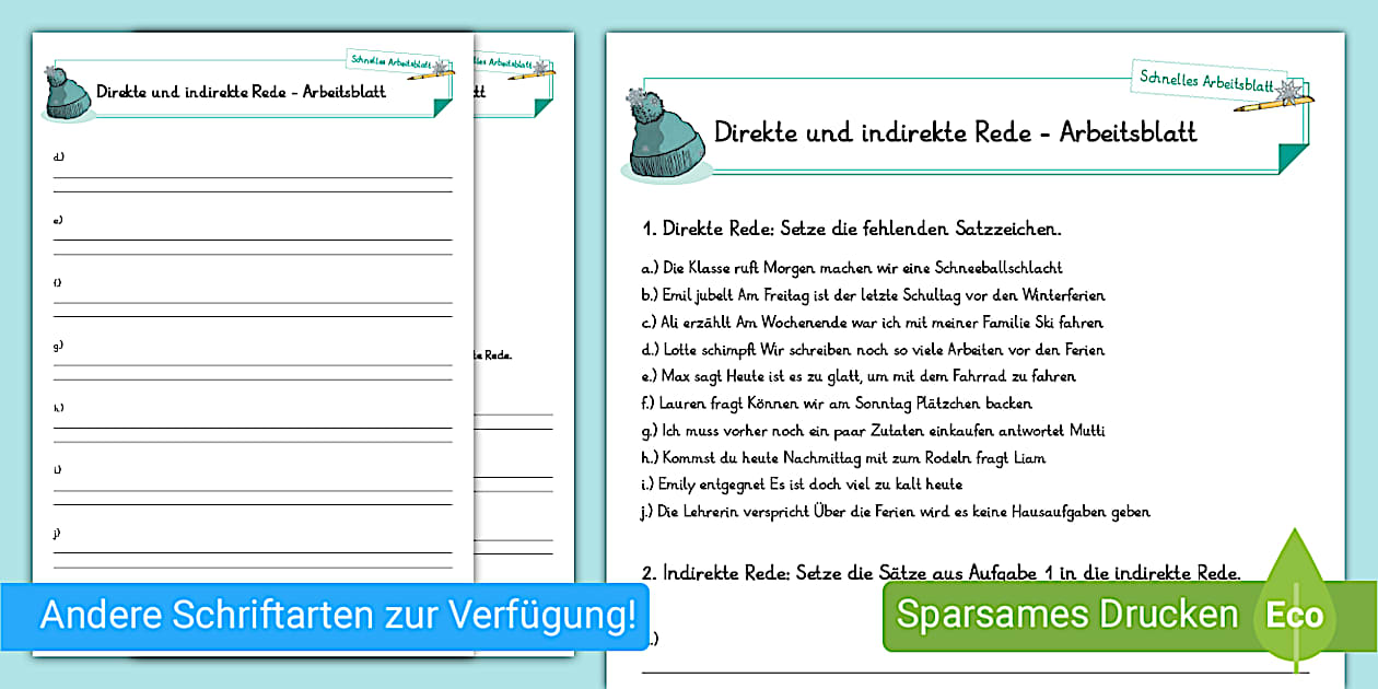 Direkte und indirekte Rede - Arbeitsblatt