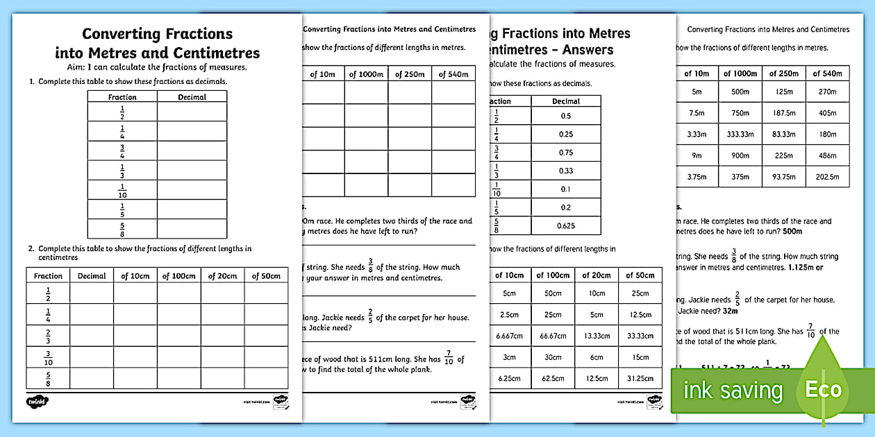 Converting Fractions into Measurements Worksheet / Worksheet