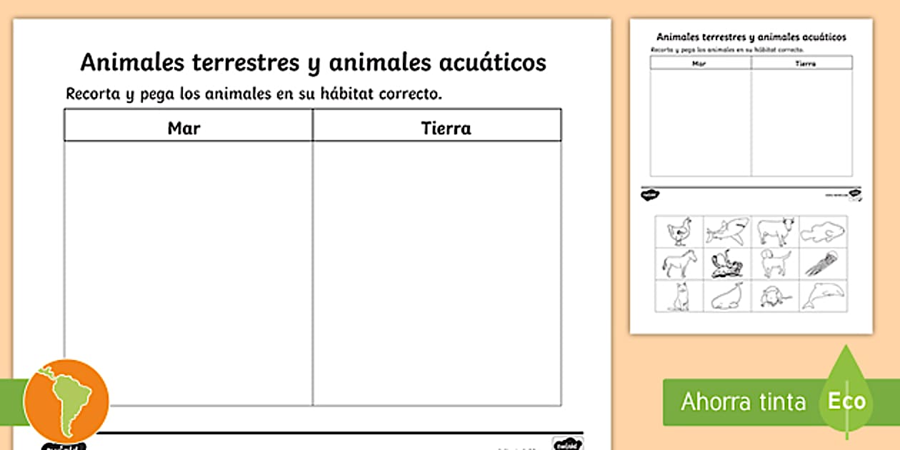 Ficha de actividad: Animales terrestres y acuáticos- Guía de trabajo