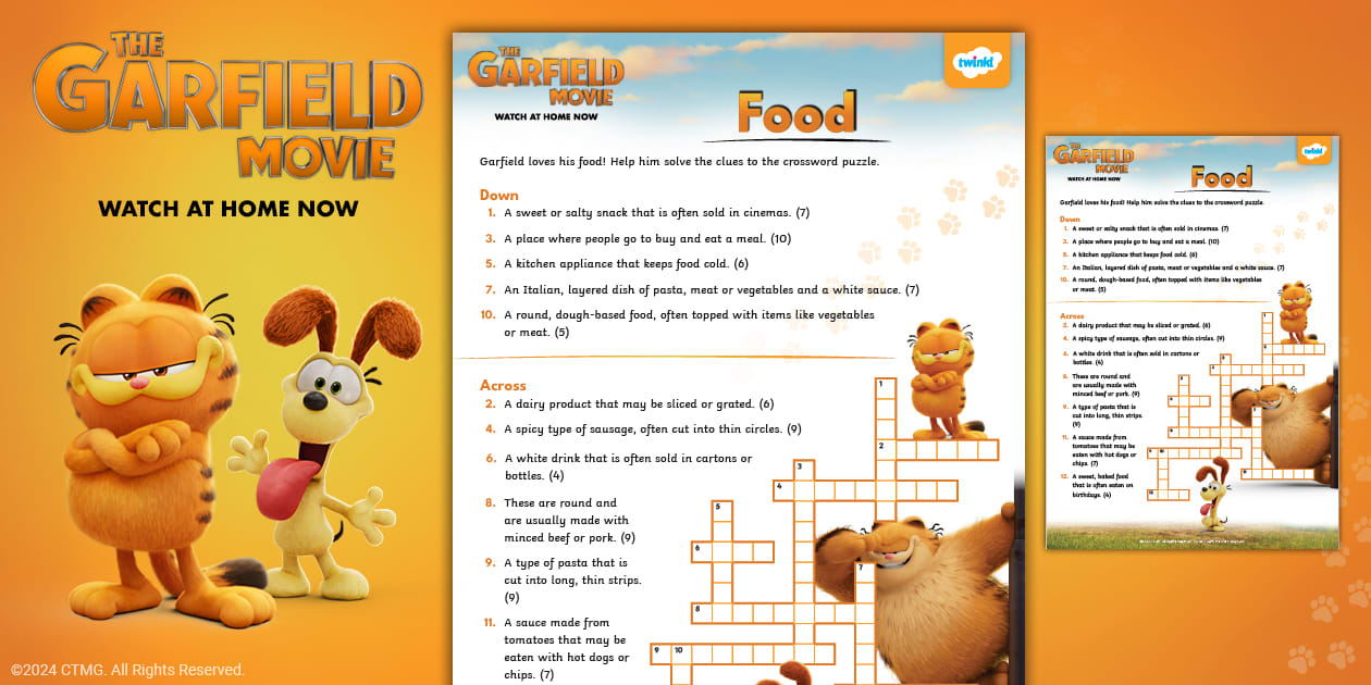 FREE! - Garfield: Food Crossword [Ages 7-11] (teacher made)