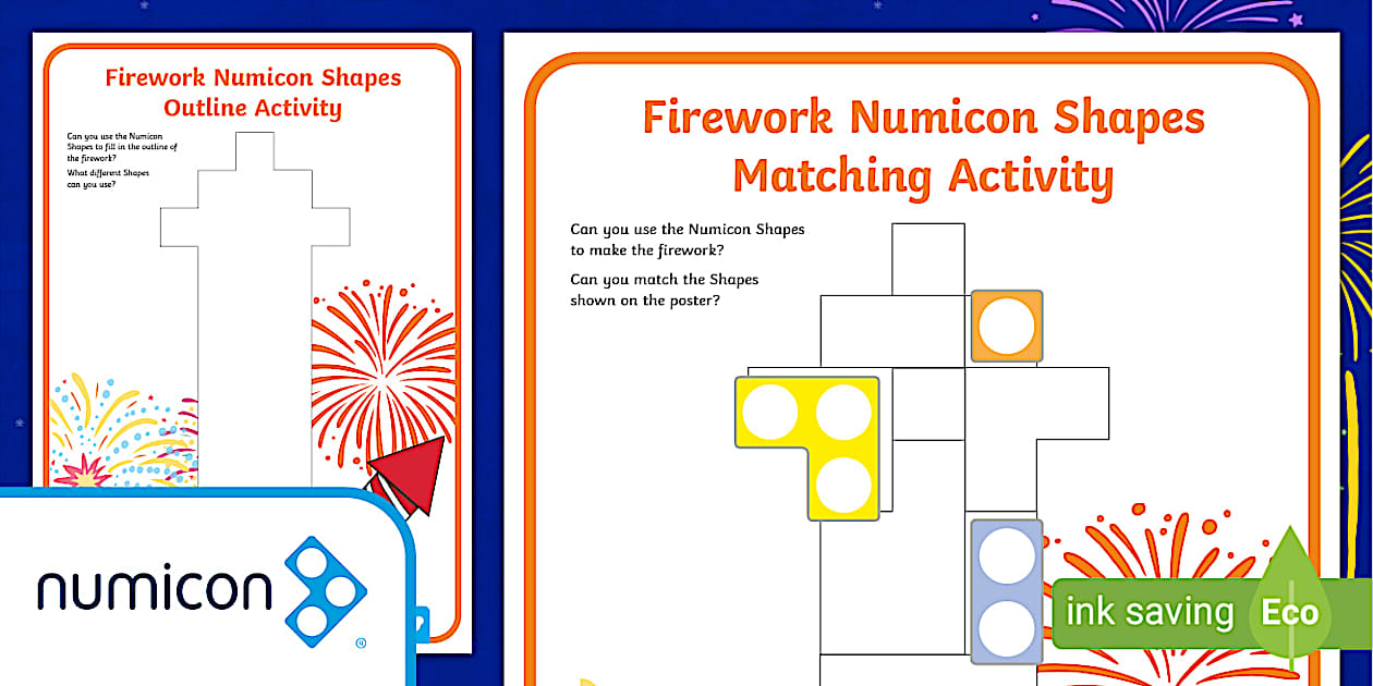 👉 Firework Numicon Shapes Outline and Matching Posters Pack