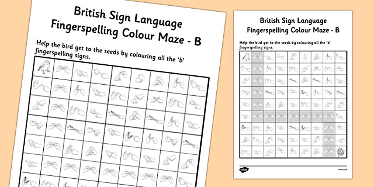 British Sign Language Left Handed Fingerspelling Colour Maze B