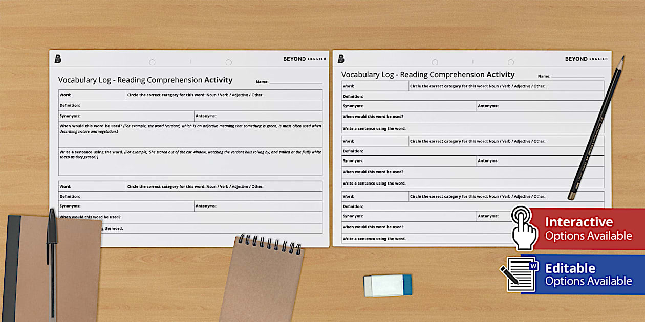 Vocabulary Log - Reading Comprehension Activity - Twinkl
