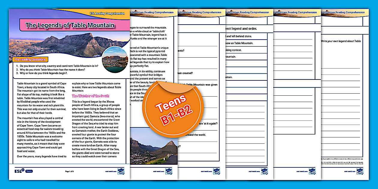 The Legends of Table Mountain Reading Comprehension [Teens, B1-B2]