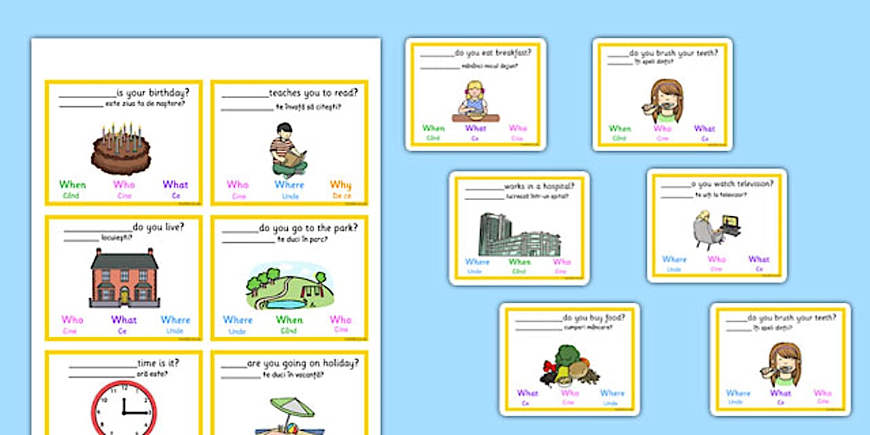 What Is The Missing Question Word Multiple Choice Cards Romanian ...