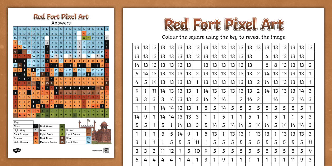 Red Fort Pixel Art Template (teacher made) - Twinkl