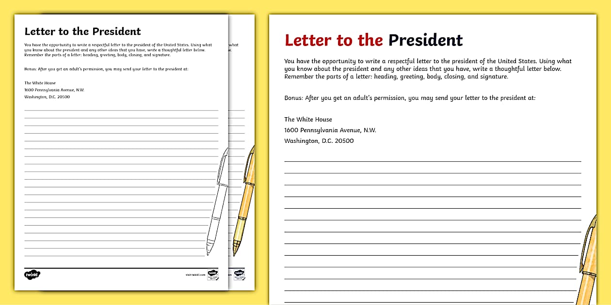 Letter to the President Worksheet for 3rd-5th Grade