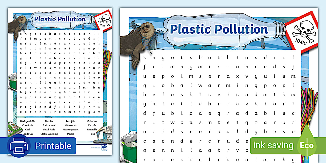Plastic Pollution Wordsearch (teacher made) - Twinkl