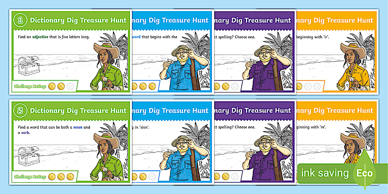 KS2 Dictionary Dig Treasure Hunt Cards - Primary Resources