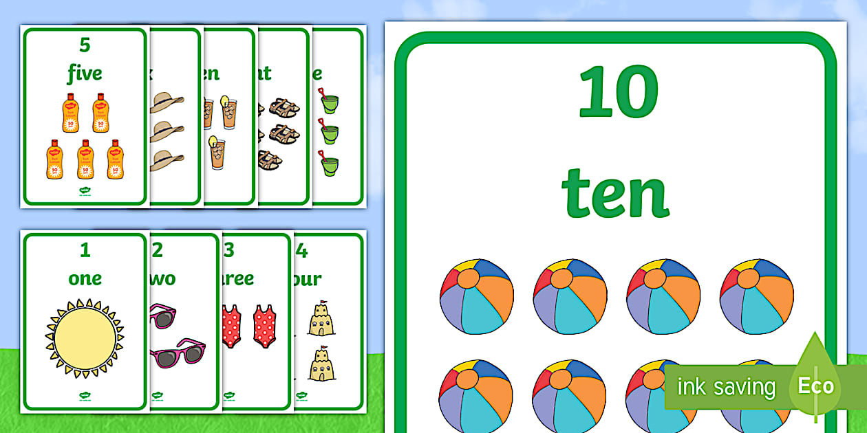 Summer Themed 1 to 10 Word and Number Display Posters - Summer Themed ...