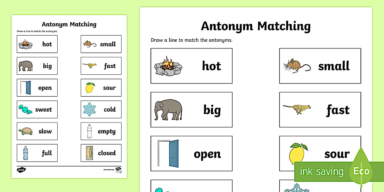 Antonym PDF Matching Worksheet | Primary English Resources