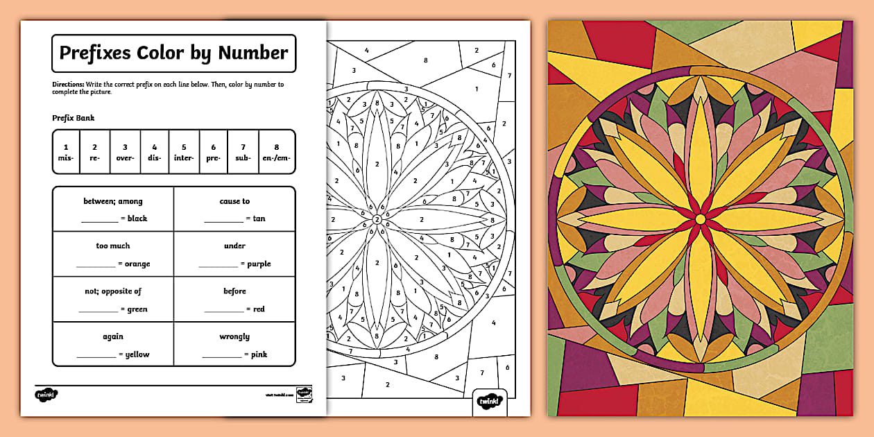 Sixth Grade Prefixes Color by Number Worksheet - Twinkl