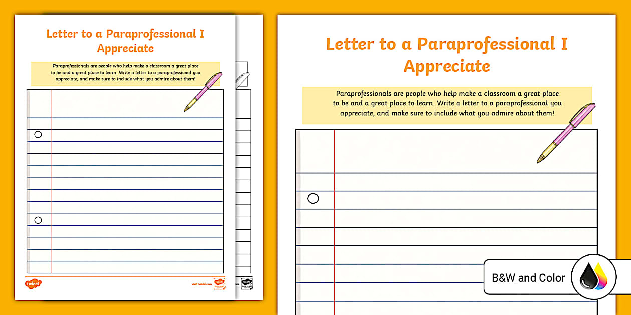 Paraprofessional Appreciation Day Writing Template | Twinkl