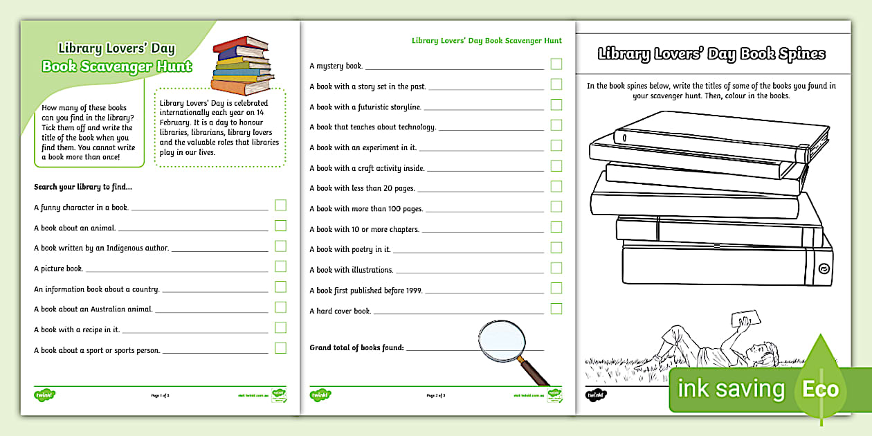 Library Lovers' Day Book Scavenger Hunt (teacher made)