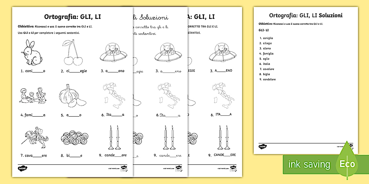 Esercizi delle Parole con GLI e LI | Scuola Primaria