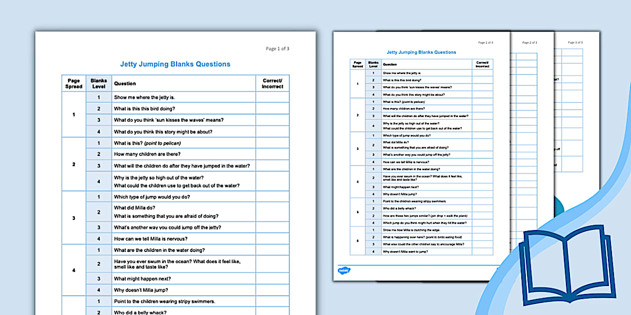 Blanks Questions: For Supporting Learning On Jetty Jumping
