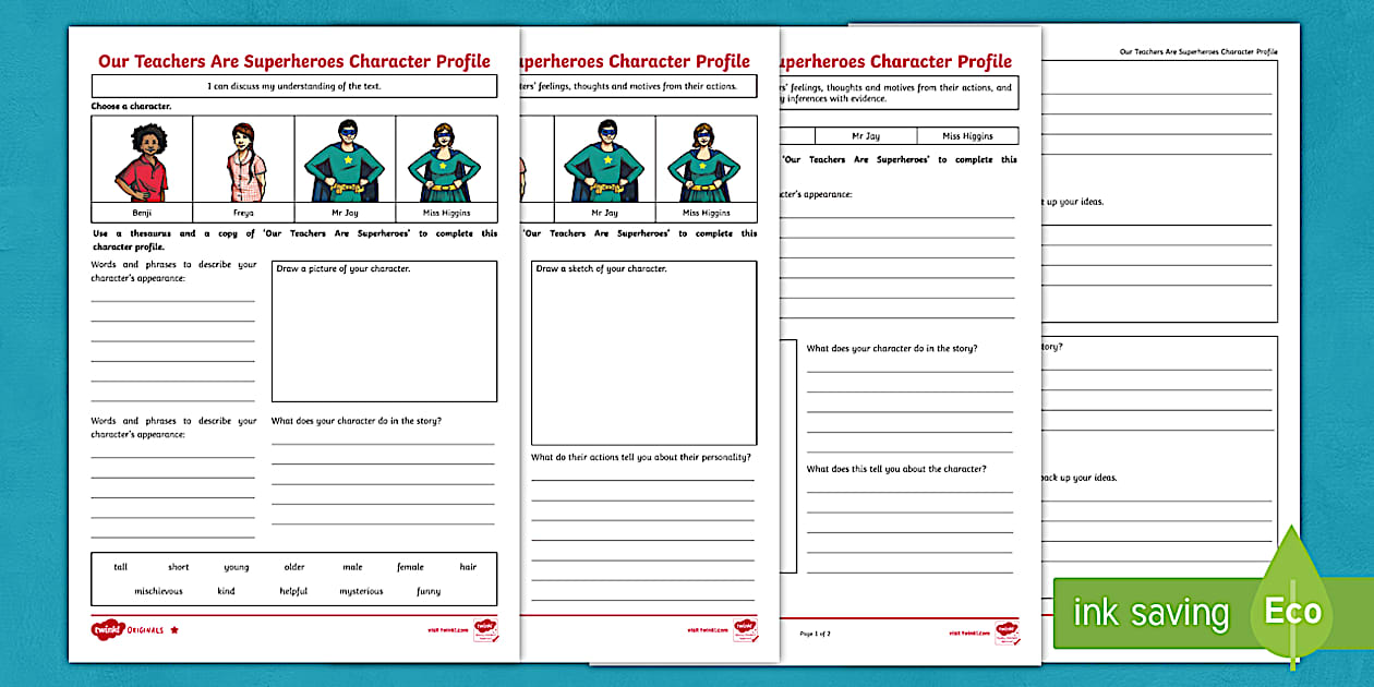 KS2 Superhero Story Character Profile Differentiated Worksheet / Worksheet