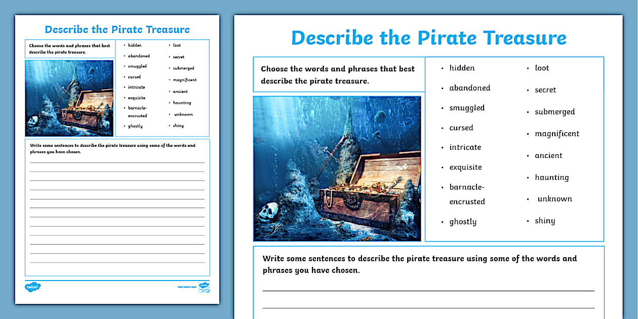 Describe the Pirate Treasure Worksheet - Twinkl