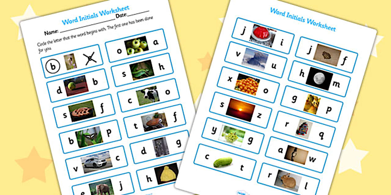 Black and White Initial Sounds Photo Worksheet - Twinkl