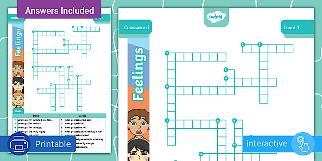 Feelings Crossword - Level 1 - Twinkl - Kids Puzzles