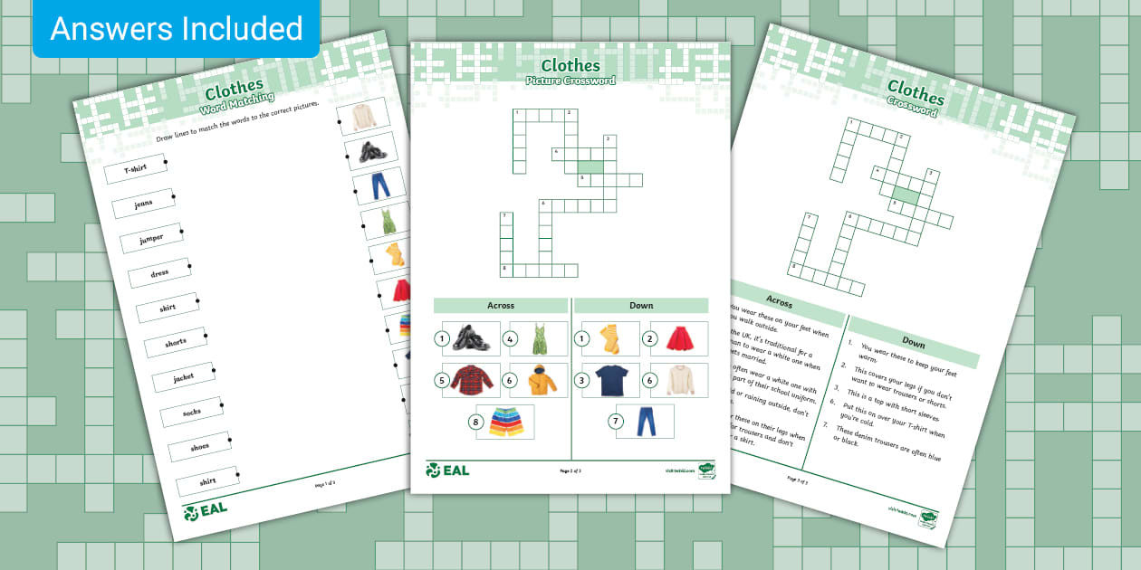 Clothes Vocabulary Crosswords for EAL Learners - Twinkl