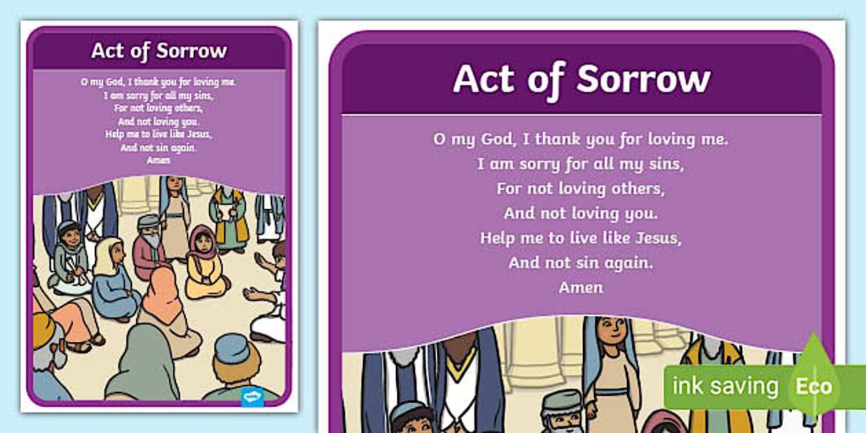 Black and White Act of Sorrow Sacrament of Penance Prayer Display Poster