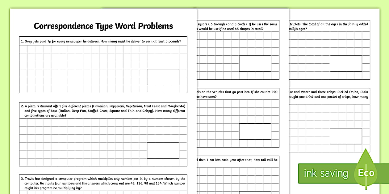 Correspondence Type Word Problems - Phonics Resources